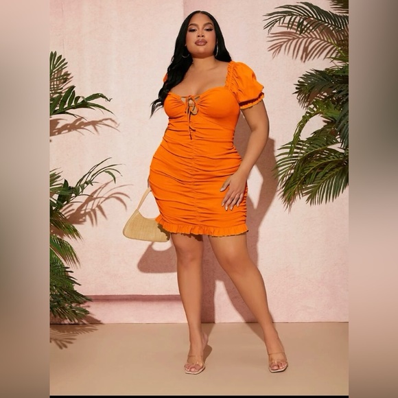 Dresses | Orange Ruffle Bodycon Dress | Poshmark